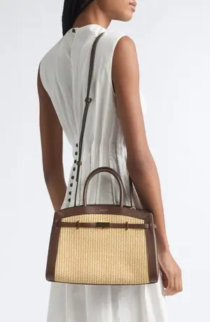 DEMELLIER Midi Hudson Raffia & Leather Satchel