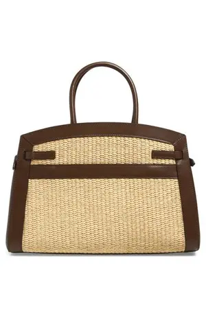 DEMELLIER Midi Hudson Raffia & Leather Satchel