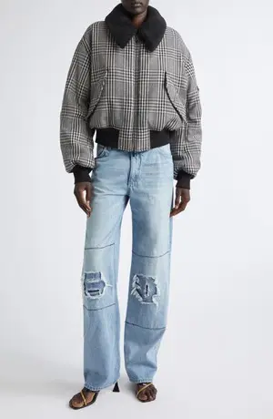 Stella McCartney Plush Trim Plaid Bomber Jacket