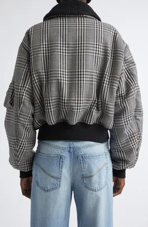 Stella McCartney Plush Trim Plaid Bomber Jacket