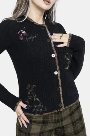 DISTURBIA Embroidered Blanket Stitch Cardigan