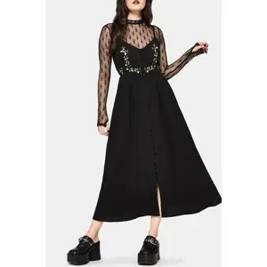 DISTURBIA Abundance Cotton Floral Embroidered Midi Dress - Black