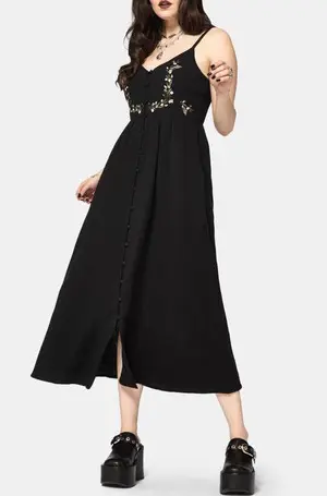 DISTURBIA Abundance Cotton Floral Embroidered Midi Dress