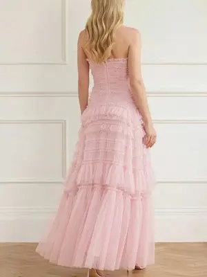 NEEDLE & THREAD Valentine Ruffle Strapless Gown