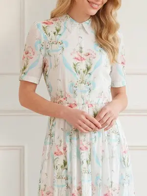 NEEDLE & THREAD Floral Ribbon Cotton Short Sleeve Dress
