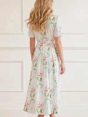 NEEDLE & THREAD Floral Ribbon Cotton Short Sleeve Dress