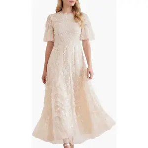 NEEDLE & THREAD Gianna Ruffle Short Sleeve Maxi Gown - Cream