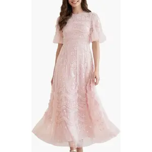 NEEDLE & THREAD Gianna Ruffle Short Sleeve Maxi Gown Shell