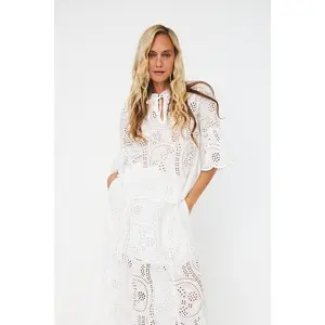 CRAS Briza Eyelet Tie Neck Blouse - White