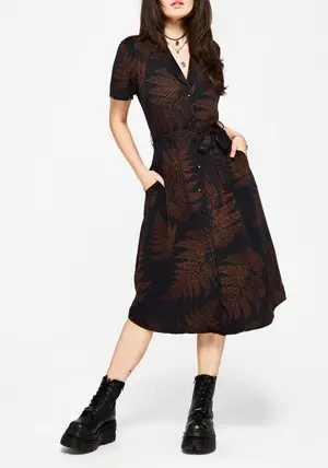 DISTURBIA Ruin Fern Printed Midi Dress - Black