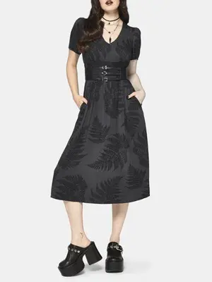 DISTURBIA Ruin Fern Printed Midi Dress - Grey