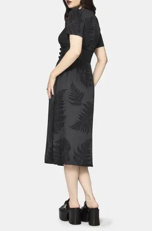 DISTURBIA Fern Print Midi Shirt Dress - Grey