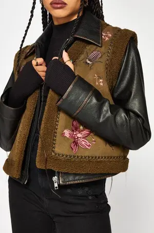 DISTURBIA Sylvara Borg Embroidered Bug Gilet
