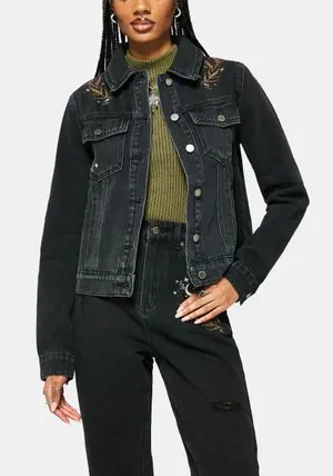 DISTURBIA Abellona Embroidered Denim Jacket - Black