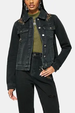 DISTURBIA Abellona Embroidered Denim Jacket - Black
