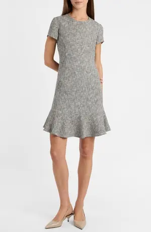 Santorelli Moira Cap Sleeve Flounce Dress In Soft Boucle