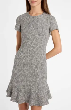 Santorelli Moira Cap Sleeve Flounce Dress In Soft Boucle