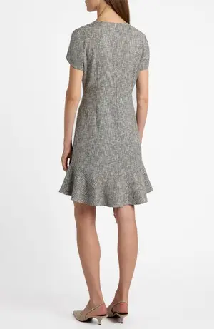 Santorelli Moira Cap Sleeve Flounce Dress In Soft Boucle