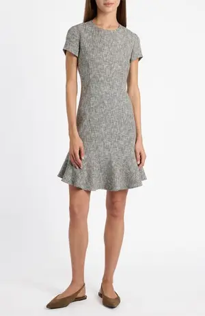 Santorelli Moira Cap Sleeve Flounce Dress In Soft Boucle