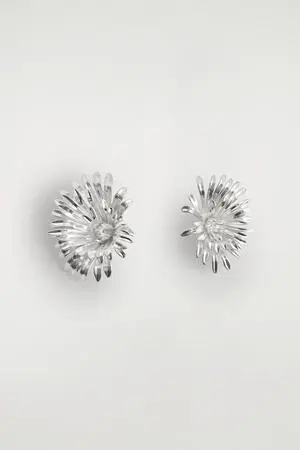 Cos Asymmetric Abstract Floral Earrings - Silver-colored