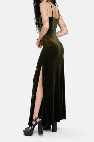 DISTURBIA Sleeveless Maxi Slip Gown With Floral Embroidery