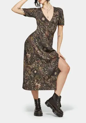 DISTURBIA Haunt Medieval Print Wrap Midi Dress
