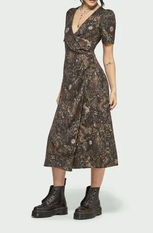DISTURBIA Haunt Medieval Print Wrap Midi Dress