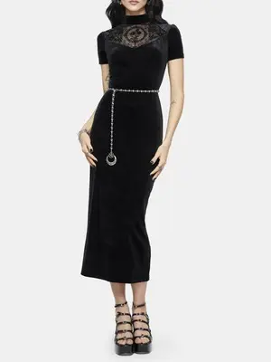 DISTURBIA Cameo Flocked Mesh Insert Midi Dress