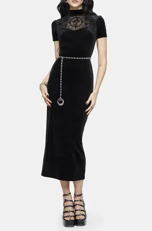 DISTURBIA Cameo Flocked Mesh Insert Midi Dress