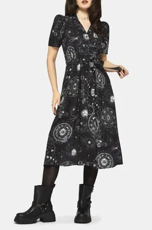 DISTURBIA Elise Celestial Print Midi Shirt Dress