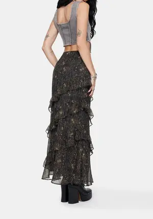 DISTURBIA Astralis Stripe Ruffle Tiered Maxi Skirt