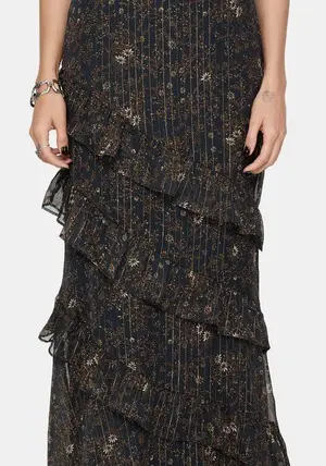 DISTURBIA Astralis Stripe Ruffle Tiered Maxi Skirt