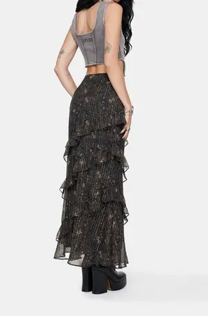 DISTURBIA Astralis Stripe Ruffle Tiered Maxi Skirt