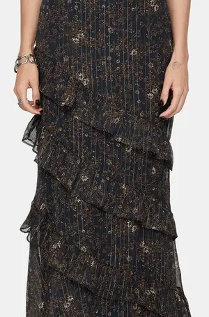 DISTURBIA Astralis Stripe Ruffle Tiered Maxi Skirt