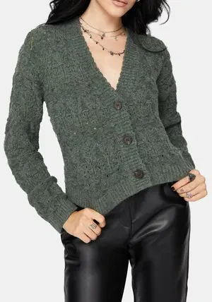 DISTURBIA Cadmium Pointelle Knit Cardigan
