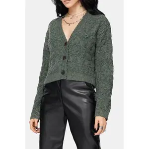 DISTURBIA Cadmium Pointelle Knit Cropped Cardigan