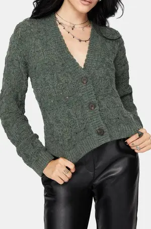 DISTURBIA Cadmium Pointelle Knit Cropped Cardigan