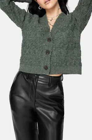 DISTURBIA Cadmium Pointelle Knit Cropped Cardigan