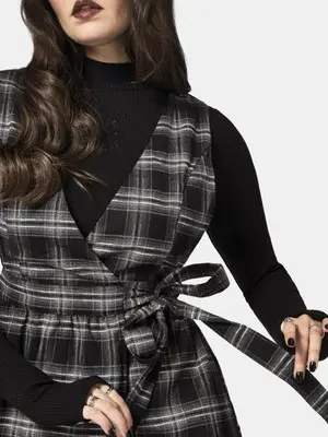 DISTURBIA Lochan Check Wrap Pinafore Midi Dress