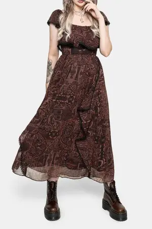 DISTURBIA Kells Lace Trim Midaxi Dress - Red