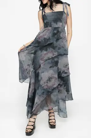 DISTURBIA Ophelie Chiffon Tiered Maxi Dress - Grey