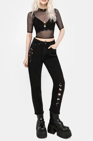 DISTURBIA Griffinfly Distressed Denim Mom Jeans
