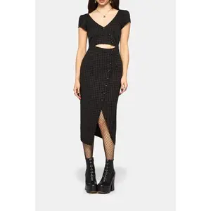 DISTURBIA Ziggy Check Cut Out Midaxi Dress - Black