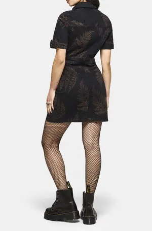 DISTURBIA Ruin Fern Printed Denim Mini Shirt Dress