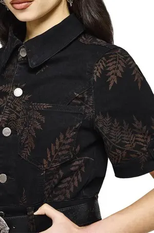DISTURBIA Ruin Fern Printed Denim Mini Shirt Dress