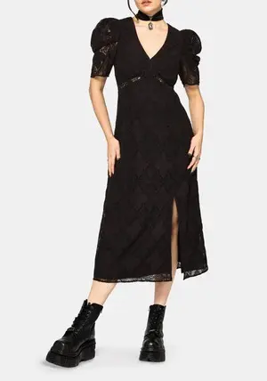 DISTURBIA Zephyr Crossed Lace V-neck Midi Dress