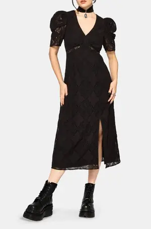 DISTURBIA Zephyr Crossed Lace V-neck Midi Dress - Black