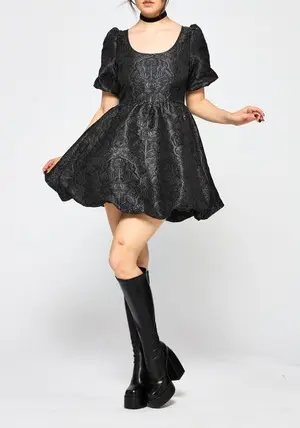 DISTURBIA Nocturna Jacquard Scoop Neck Mini Dress