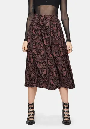 DISTURBIA Annabel Raven Print Button Down Skirt