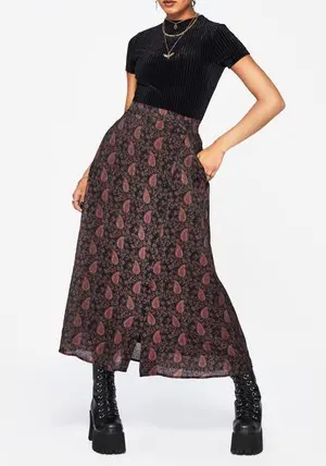 DISTURBIA Isola Button Up Midaxi Skirt - Red